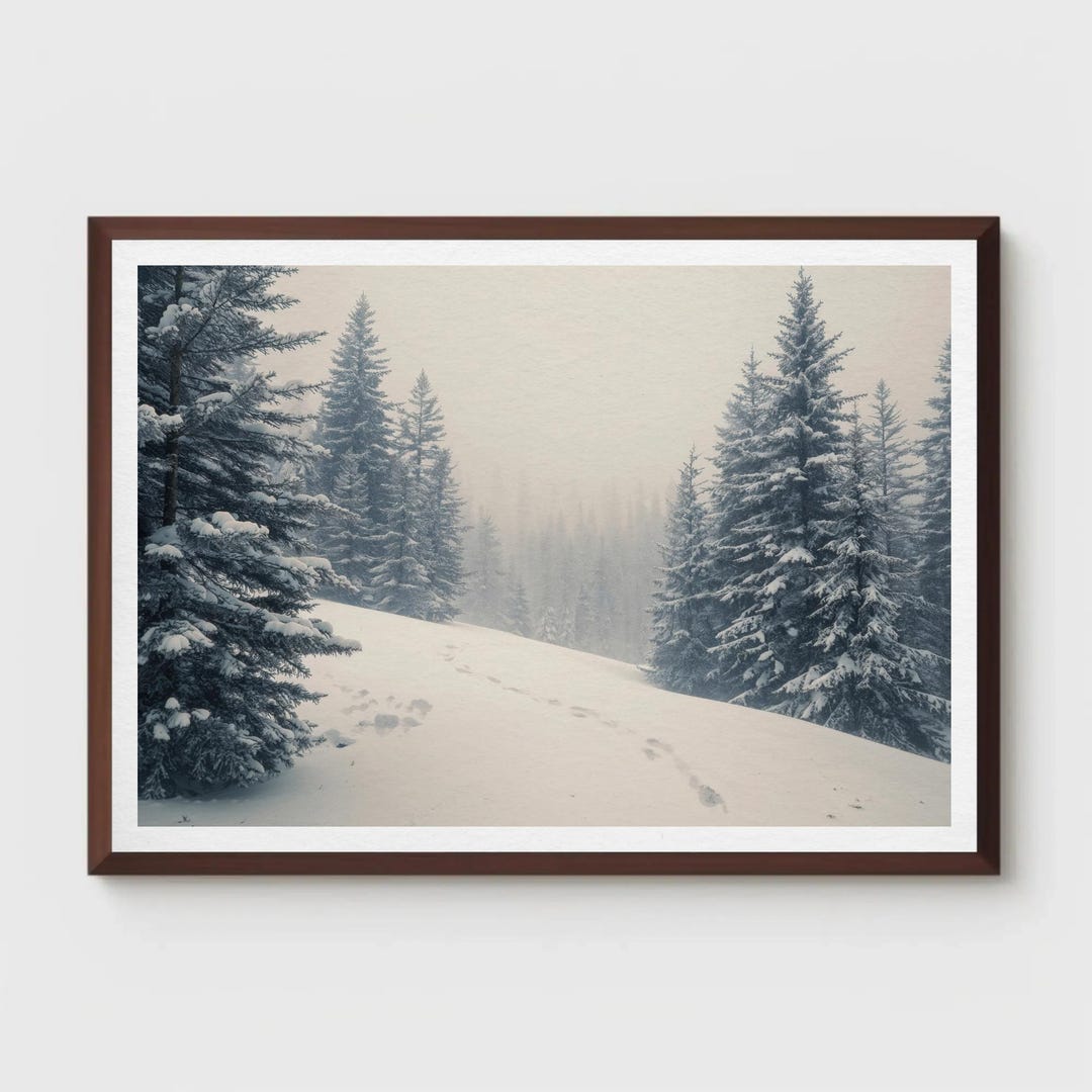 Japanese Print | Winter Pine Grove | Snow Covered Pines & Misty Forest ...