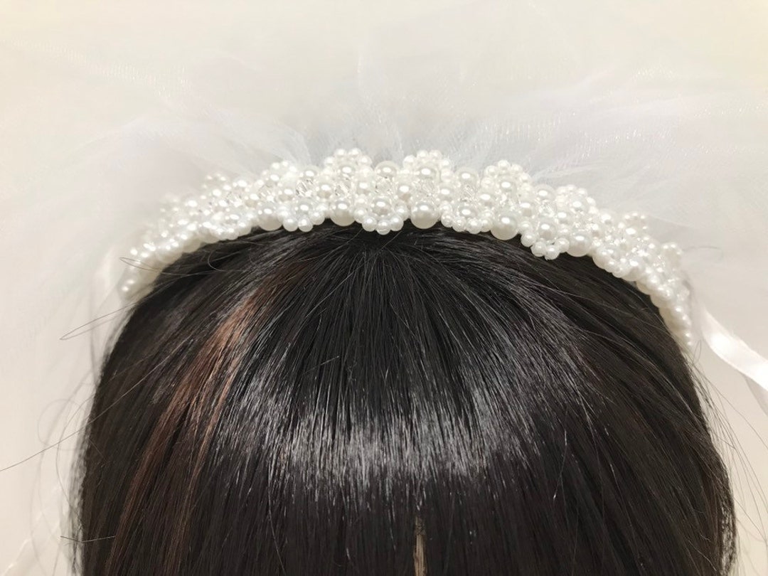 Pearl & Crystal First Communion Headband With Trimmed Veil - Etsy