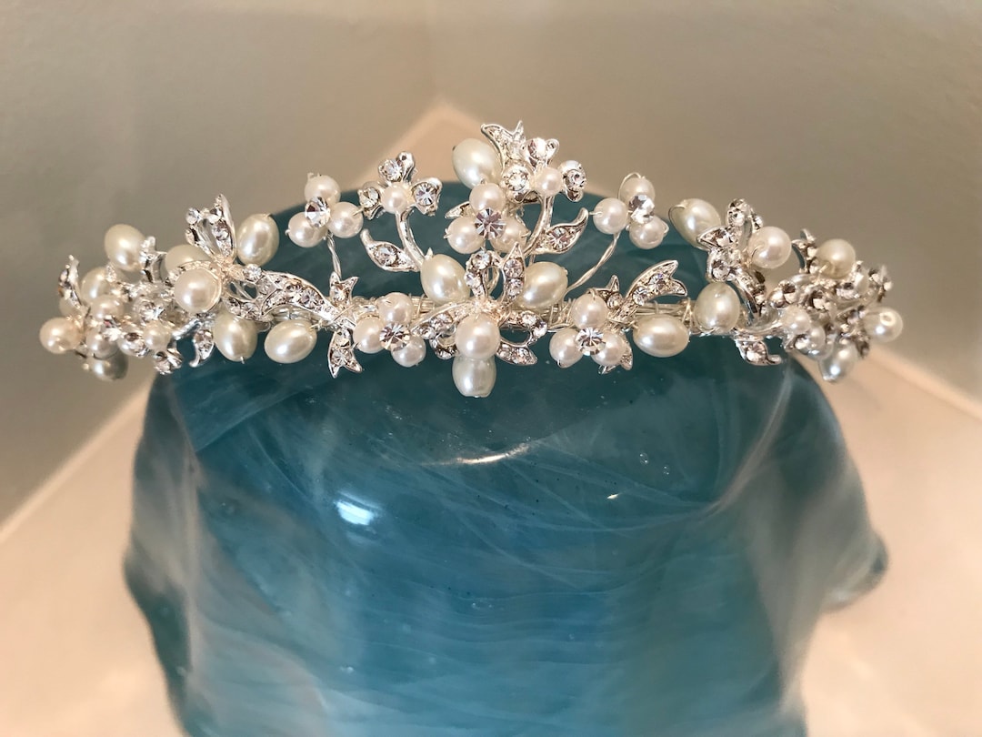 Freshwater Pearl & Crystal Bridal Tiara, Classic Tiara Crown, Silver ...