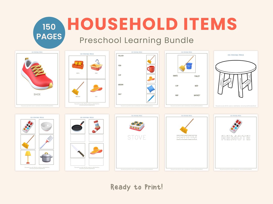 Around the House Flashcards, Preschool Learning Bundle, Household Items ...