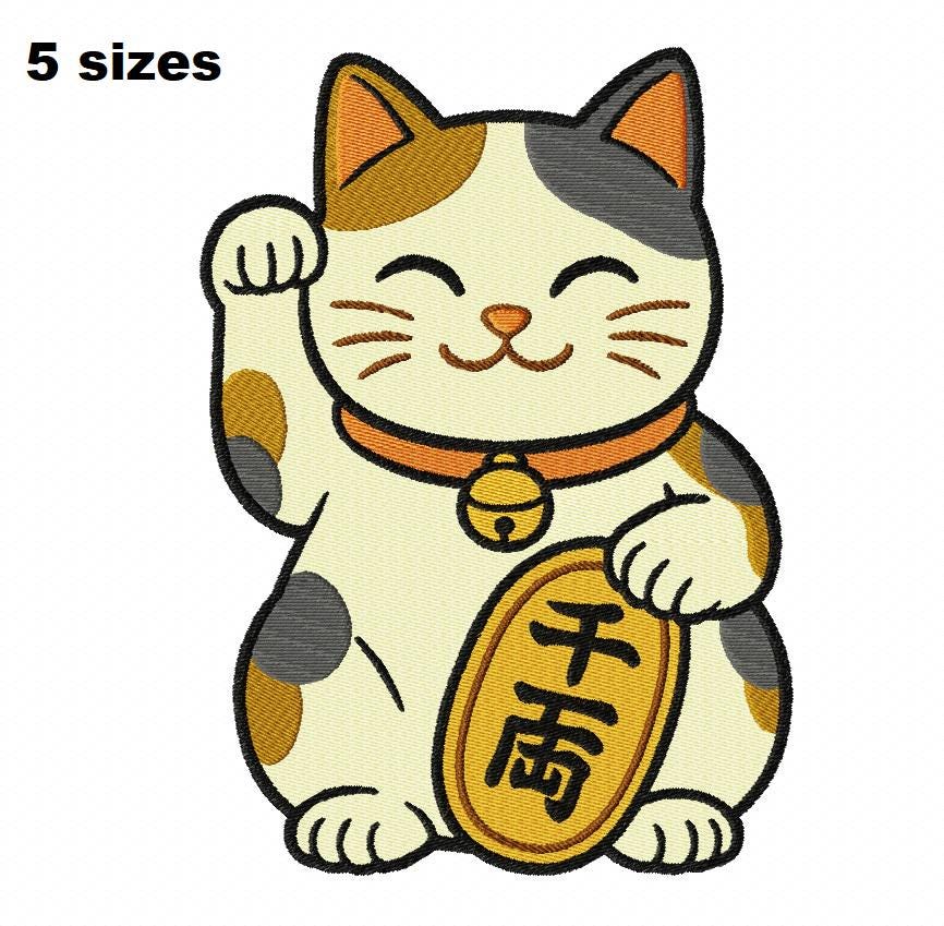 Tricolor Maneki Neko Magic Embroidery Design – Lucky Cat Digital File ...