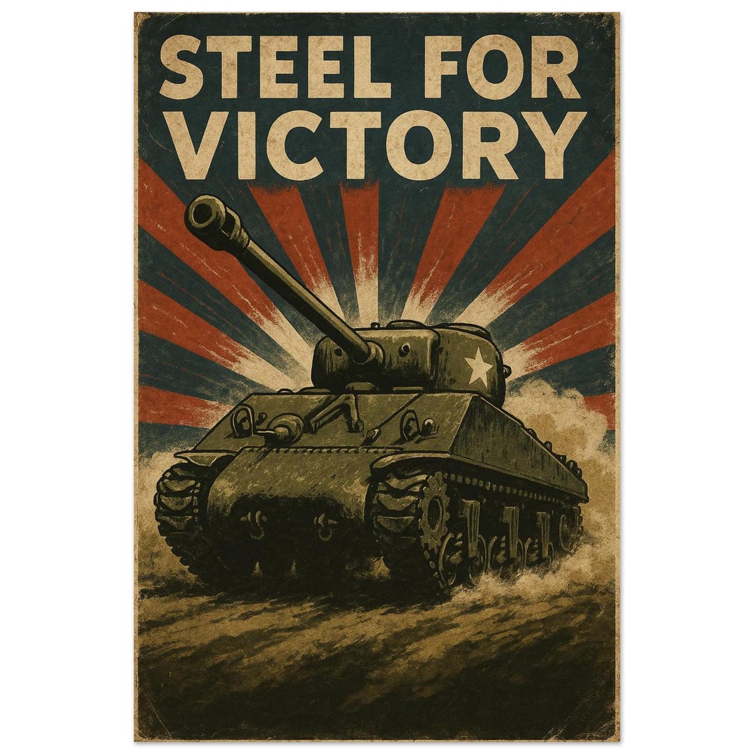Vintage WWII Sherman M4 Tank Poster – American Propaganda Style Wall ...