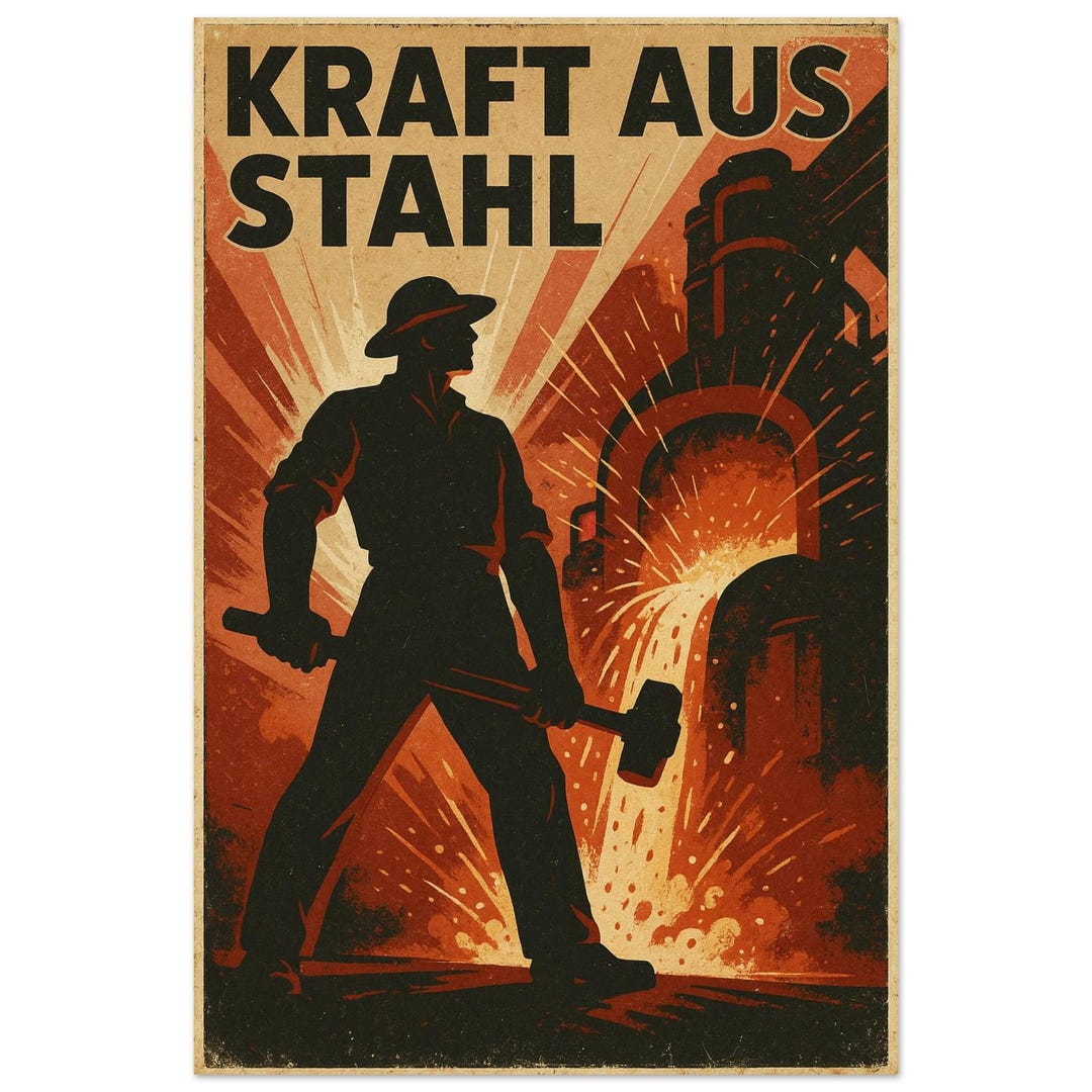 Steelworker at the Blast Furnace Poster – Power of Steel – Vintage ...