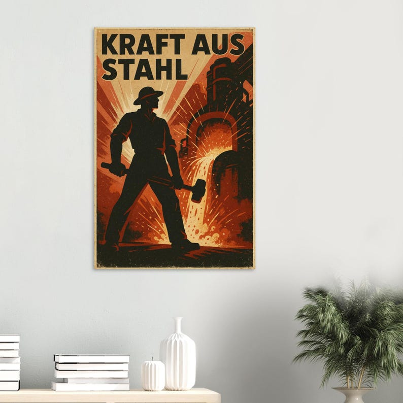 Steelworker at the Blast Furnace Poster – Power of Steel – Vintage ...