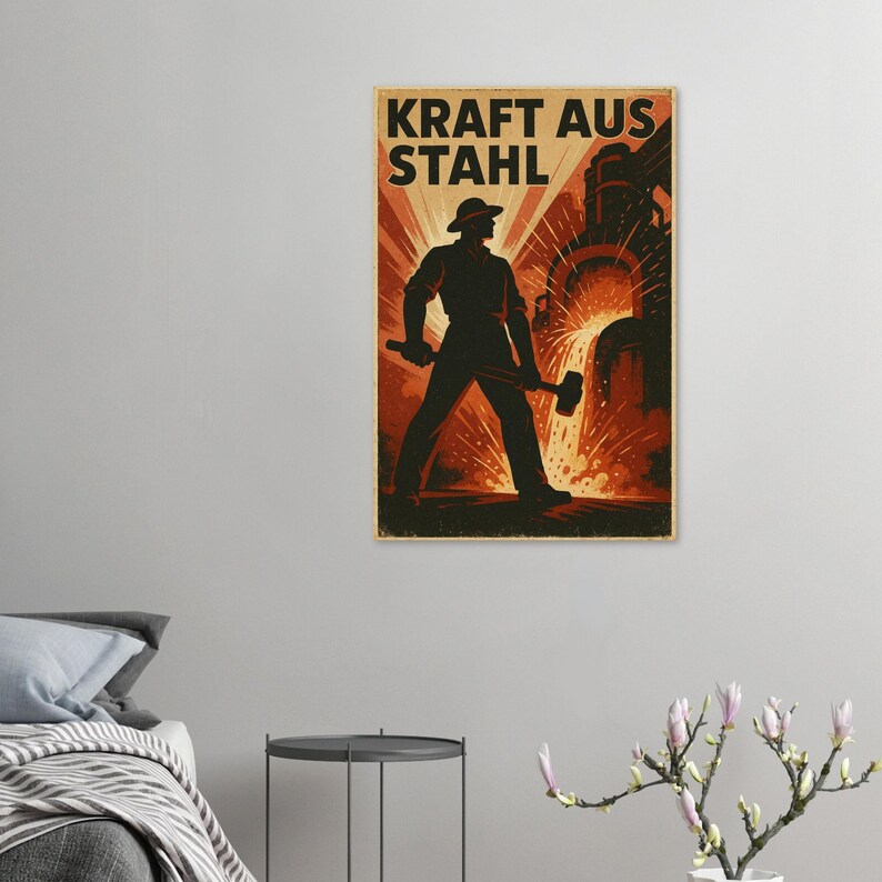 Steelworker at the Blast Furnace Poster – Power of Steel – Vintage ...
