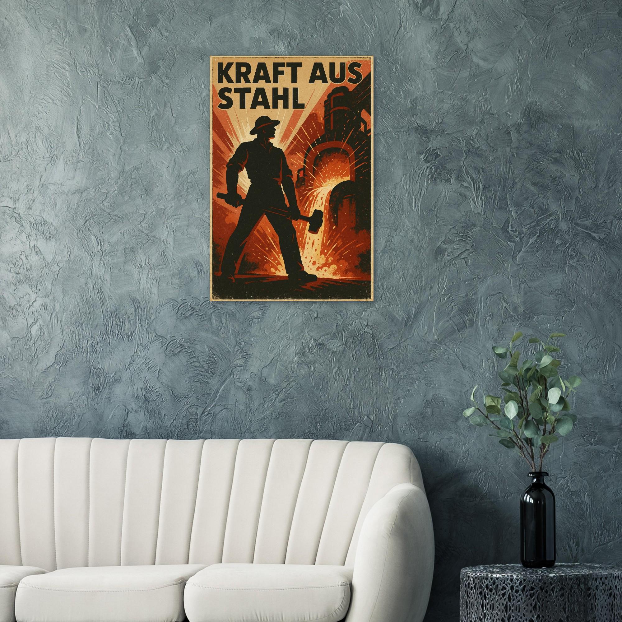 Steelworker at the Blast Furnace Poster – Power of Steel – Vintage ...