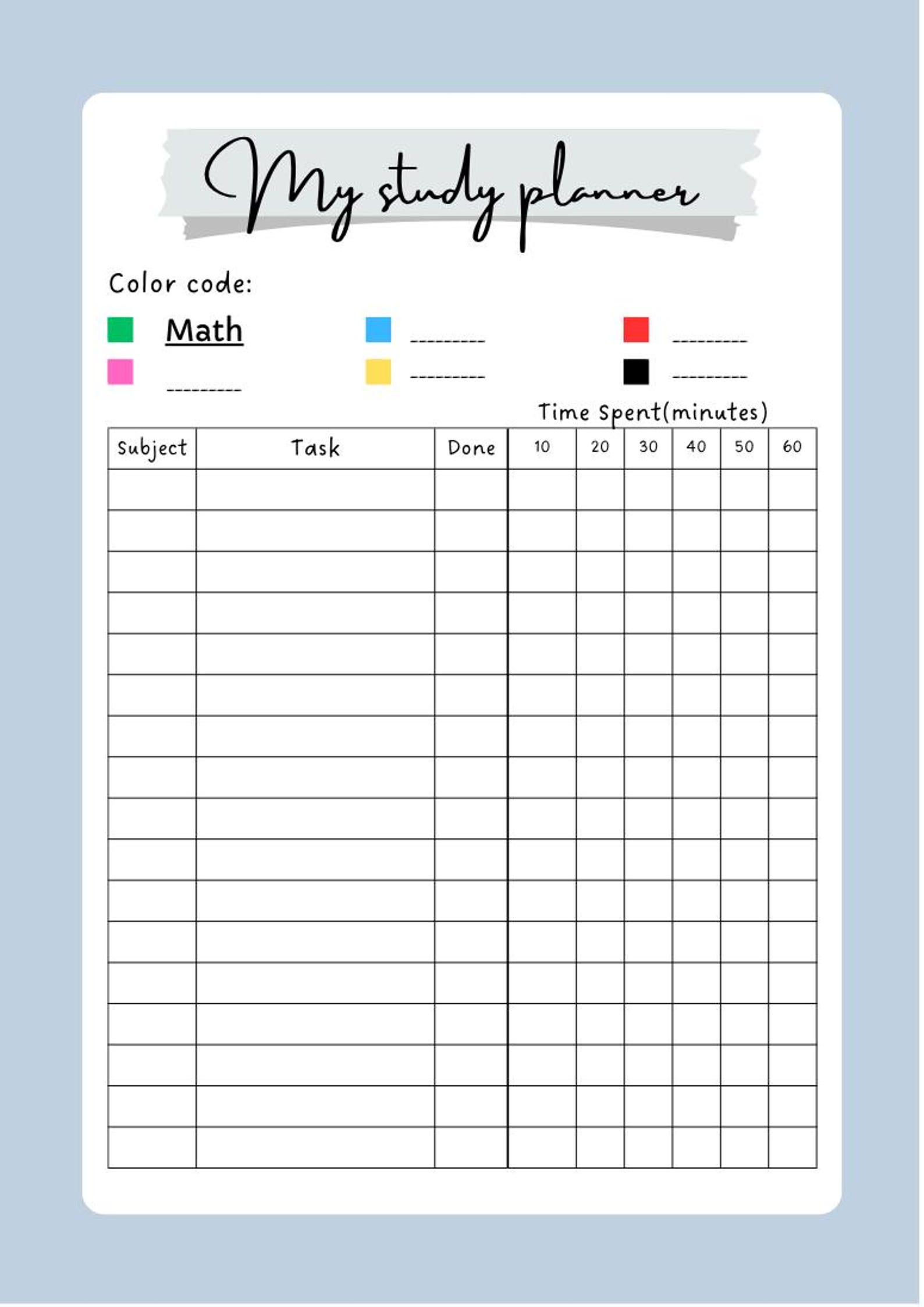 Daily Study Planner - Printable PDF - Instant Download - Student ...