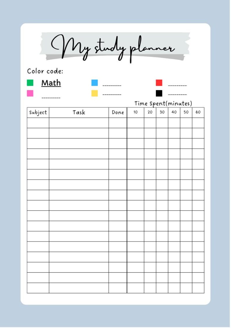 Daily Study Planner - Printable PDF - Instant Download - Student ...