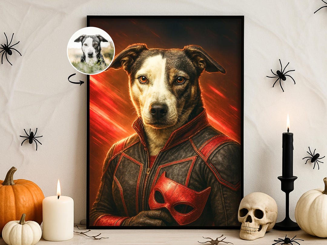 Retro Comic Pet Portrait: Halloween Superhero Deadpool Style Dog Cat ...