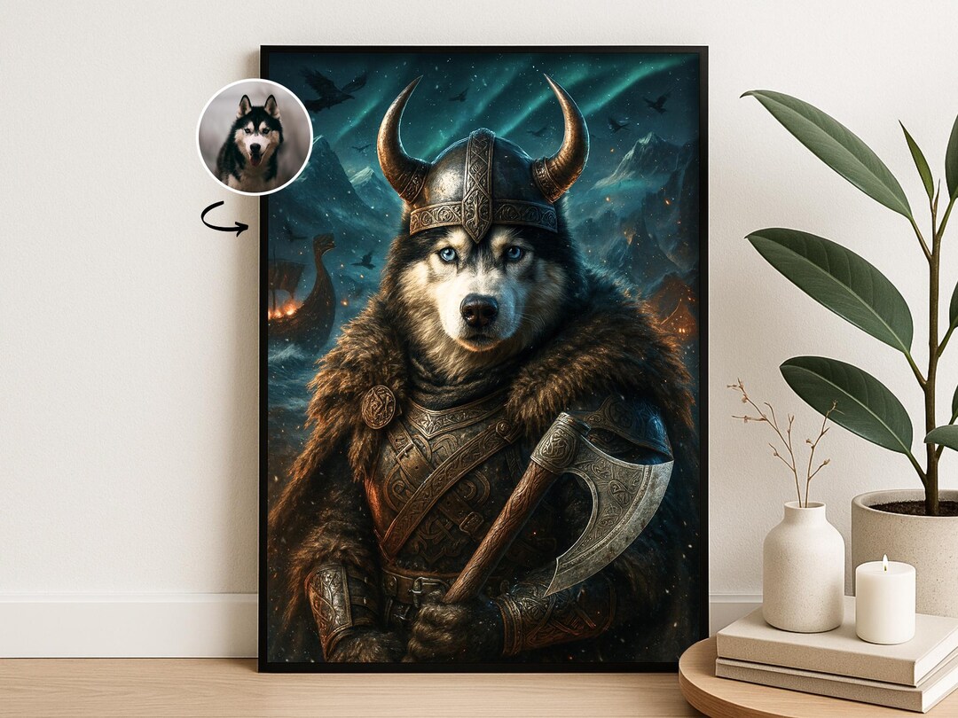 Viking Pet Portrait | Custom Dog or Cat Art in Nordic Warrior Style - Etsy
