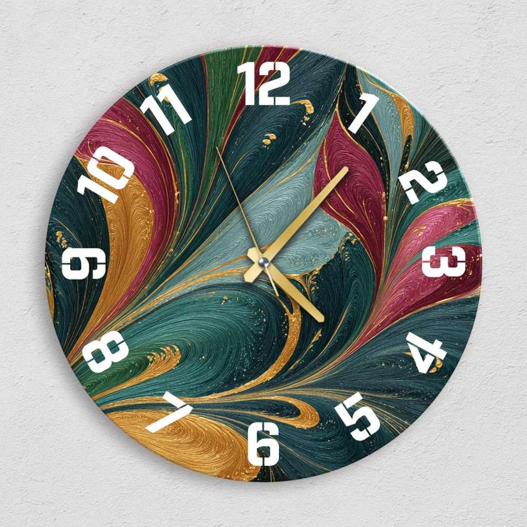 Oversized Unique Modern Large Wall Clocks: Abstract Emerald, Gold ...