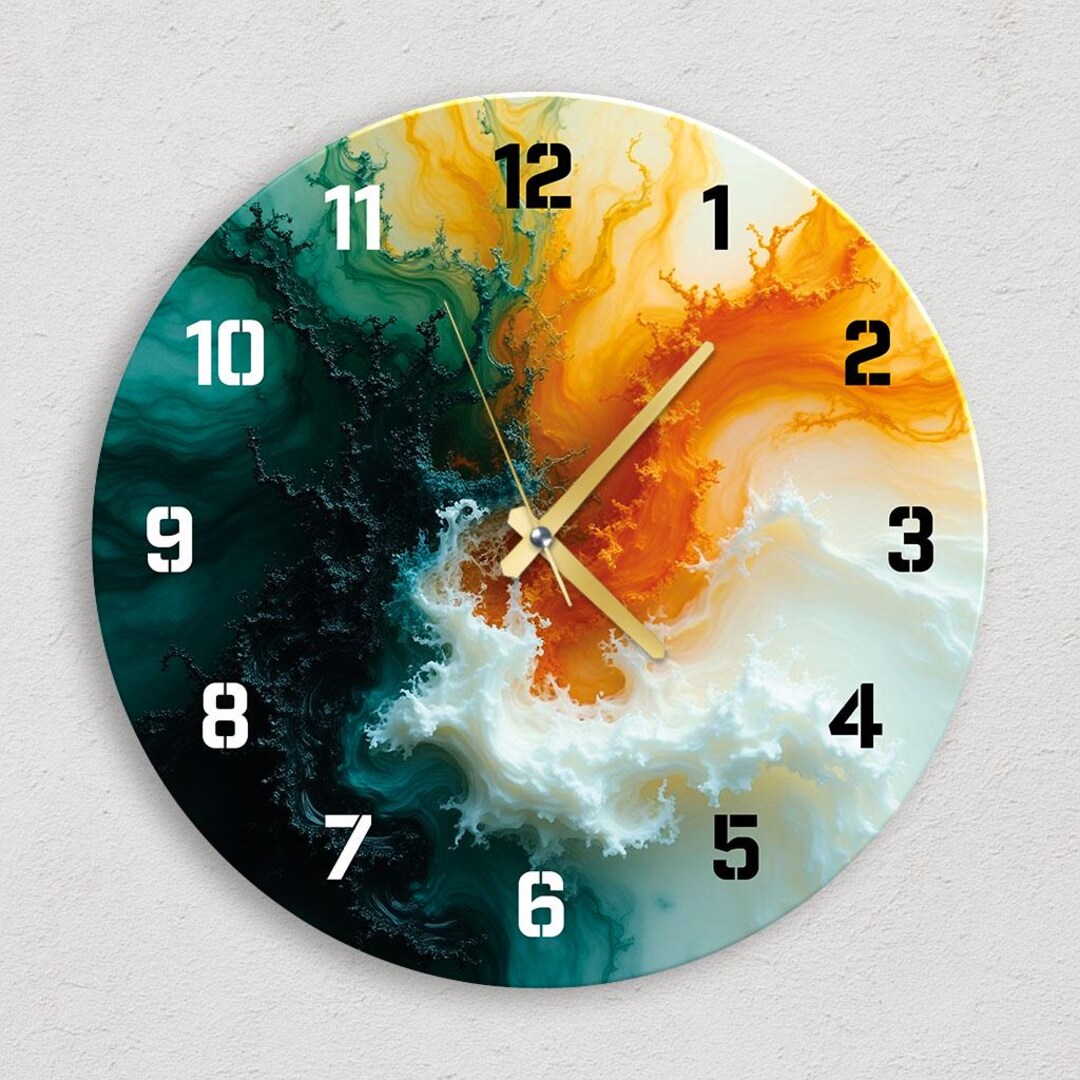 Abstract Oversized Modern Glass Wall Clocks, Teal Orange Swirl Art - Etsy