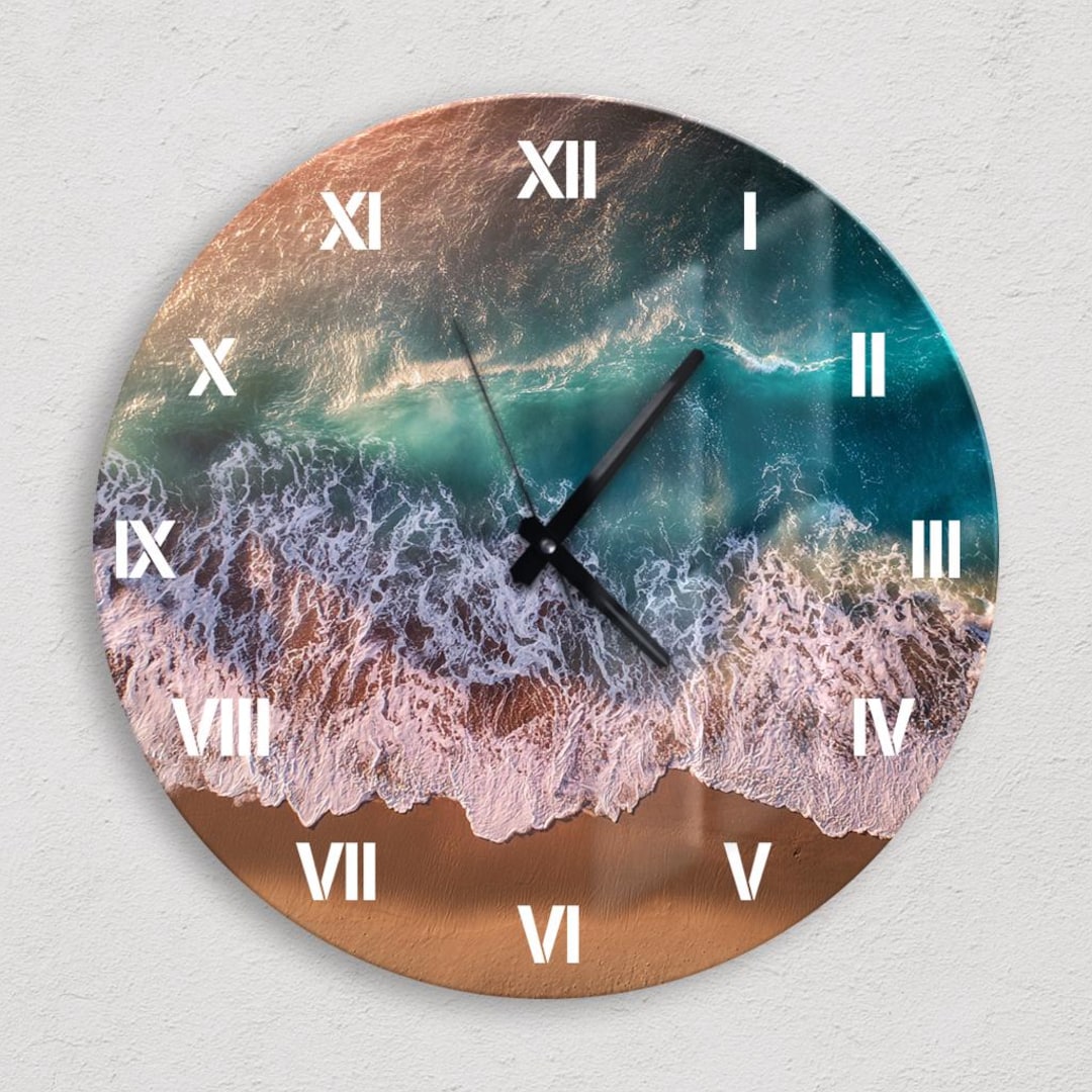 Oversized Ocean Wave Tempered Glass Wall Clocks: Modern Coastal Art ...