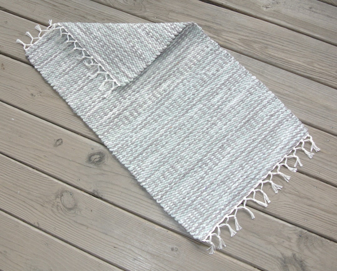 Hand Woven Cotton Rug 18 X 30 Variegated Stone and Light Sage - Etsy