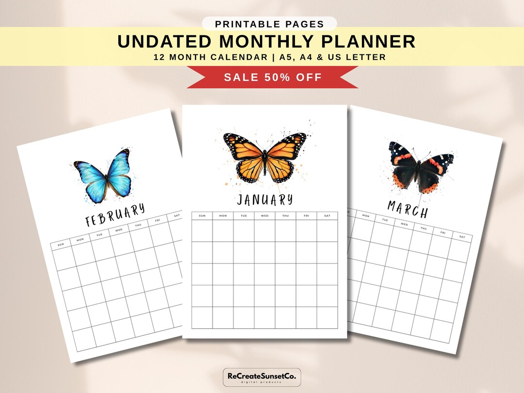 Printable Undated Planner, 2026 Planner UNDATED, Butterfly Theme ...