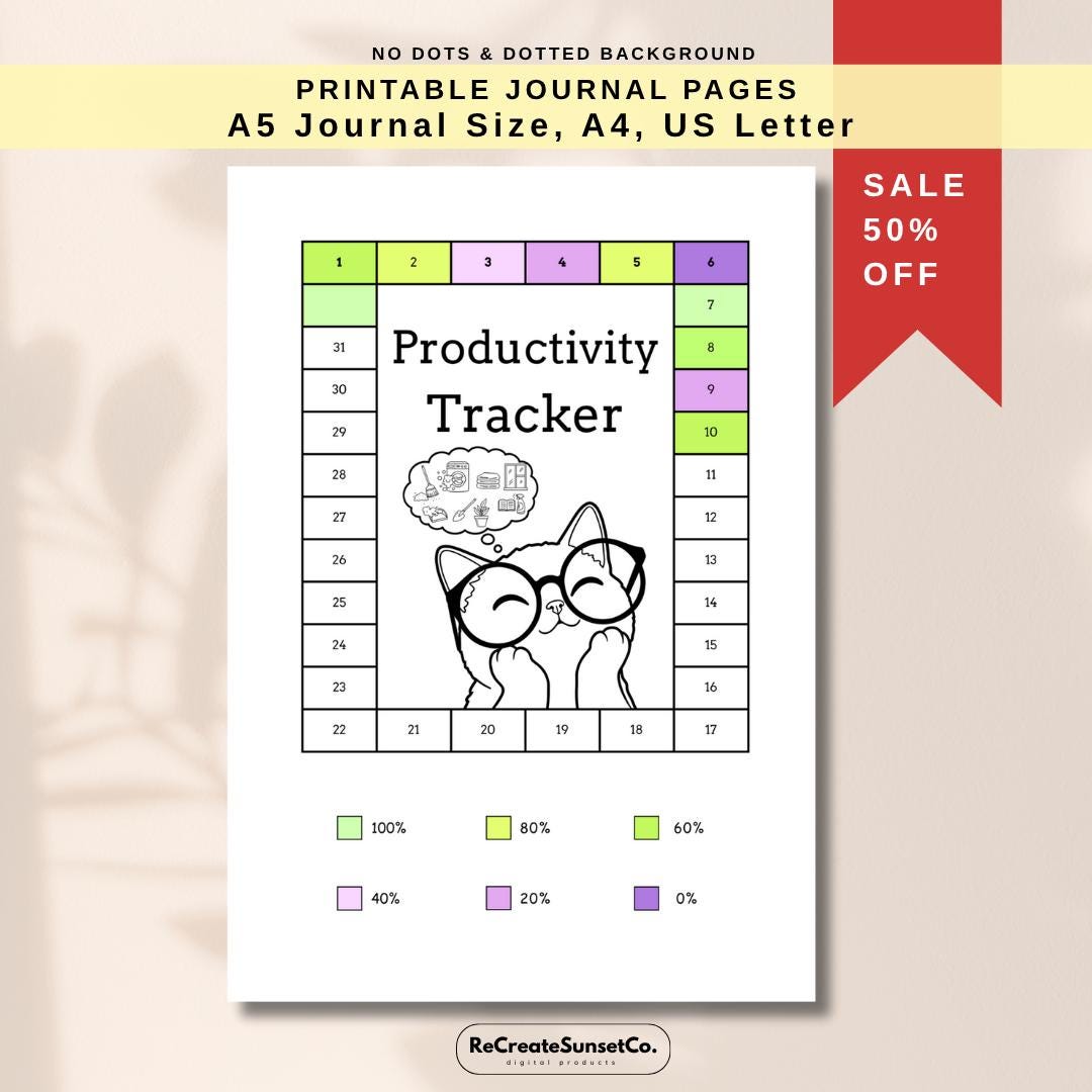 Buy Cat Bujo Productivity Tracker, Printable Journal Page (A5, A4, US ...