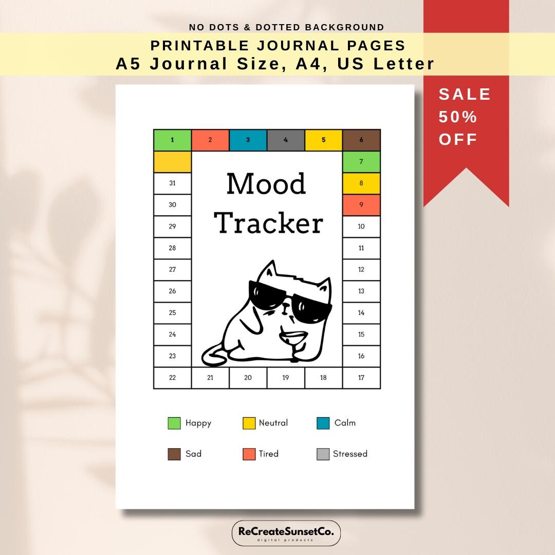 Mood Tracker PRINTABLE Journal Page, Daily Feelings Tracker, Daily Mood ...