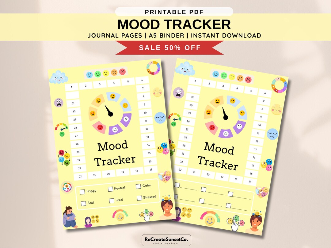Mood Tracker Printable Journal Page A5 Binder Monthly Tracker Planner ...