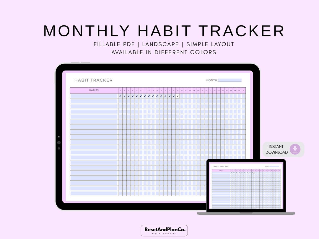 Purple Fillable Habit Tracker PDF A4 Fillable PDF Pastel Digital ...