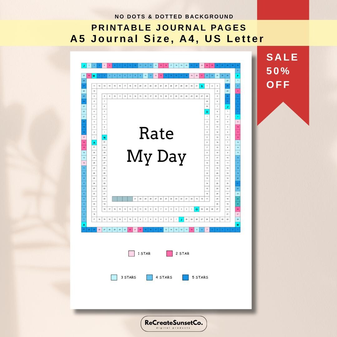 Rate My Day, Printable Journal Page, Printable Planner, Daily Rating ...