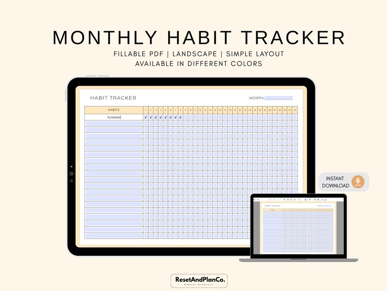 Peach Fillable Habit Tracker: Minimalist Digital Planner (A4 PDF ...