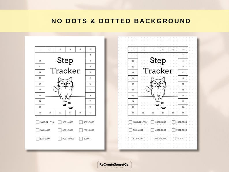Step Tracker Printable: Monthly Fitness, Health Log, Cat Edition (A5/A4 ...