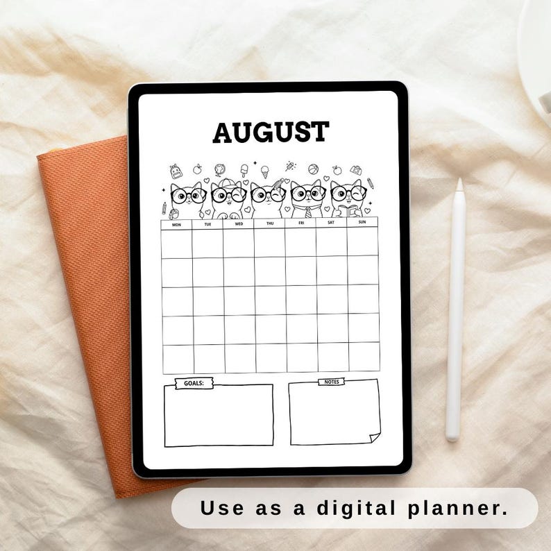 August Title Page and Calendar Printable Cat Theme Journal Title Page ...
