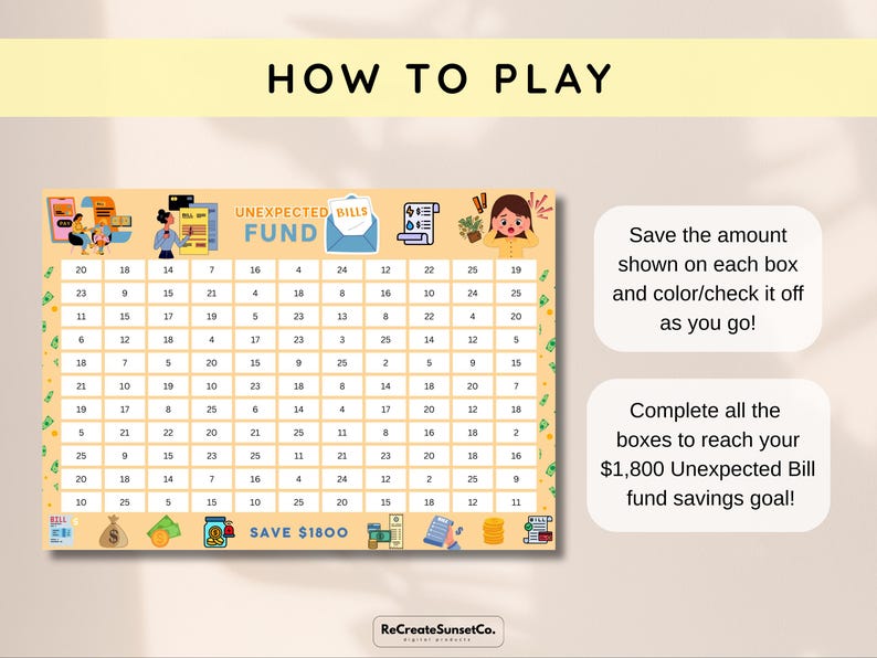 Unexpected Bills Fund Savings Challenge 2026 Savings Save 1800 A5 ...
