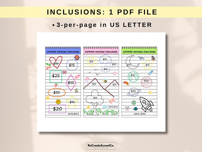 2026 Savings Challenge Notepad Coloring Sheets Kawaii Savings Cash ...