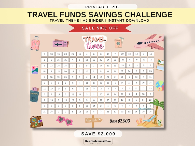 Travel Funds Savings Challenge 2026 Savings Challenge Save 2000 A5 ...
