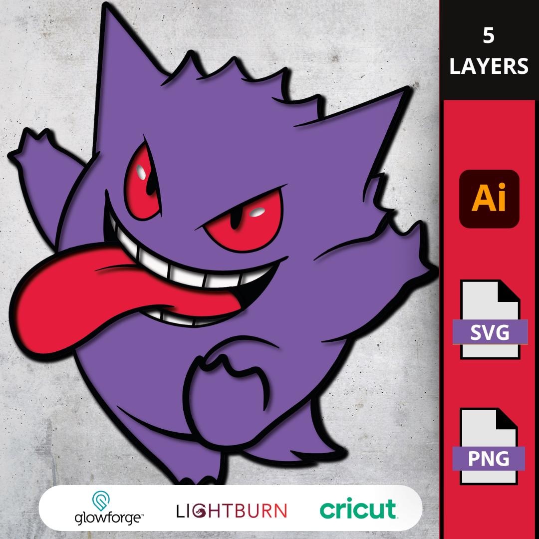 Gengar Pokemon SVG File, 3D Layered Art for Cricut & Laser, Ghost Type ...