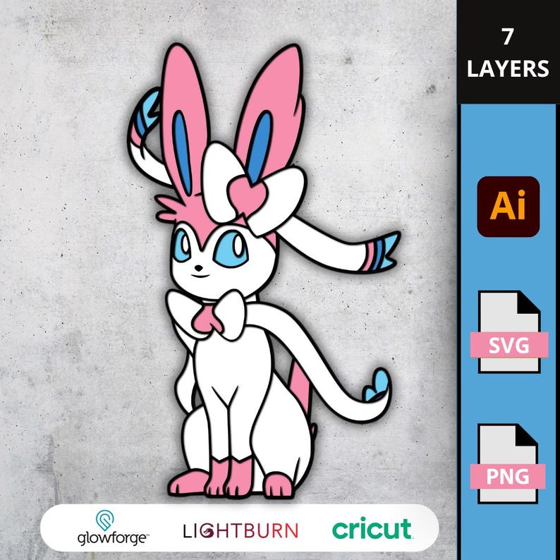 Sylveon Pokemon SVG File, Eeveelution 3D Layered Art for Cricut, Fairy ...