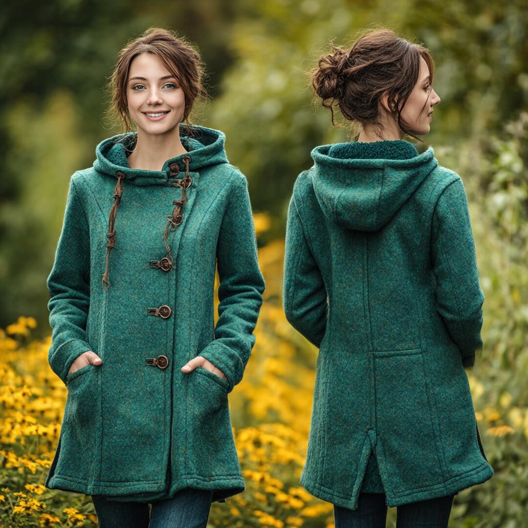 Handmade Green Wool Hooded Coat, Toggle Winter Jacket - Etsy
