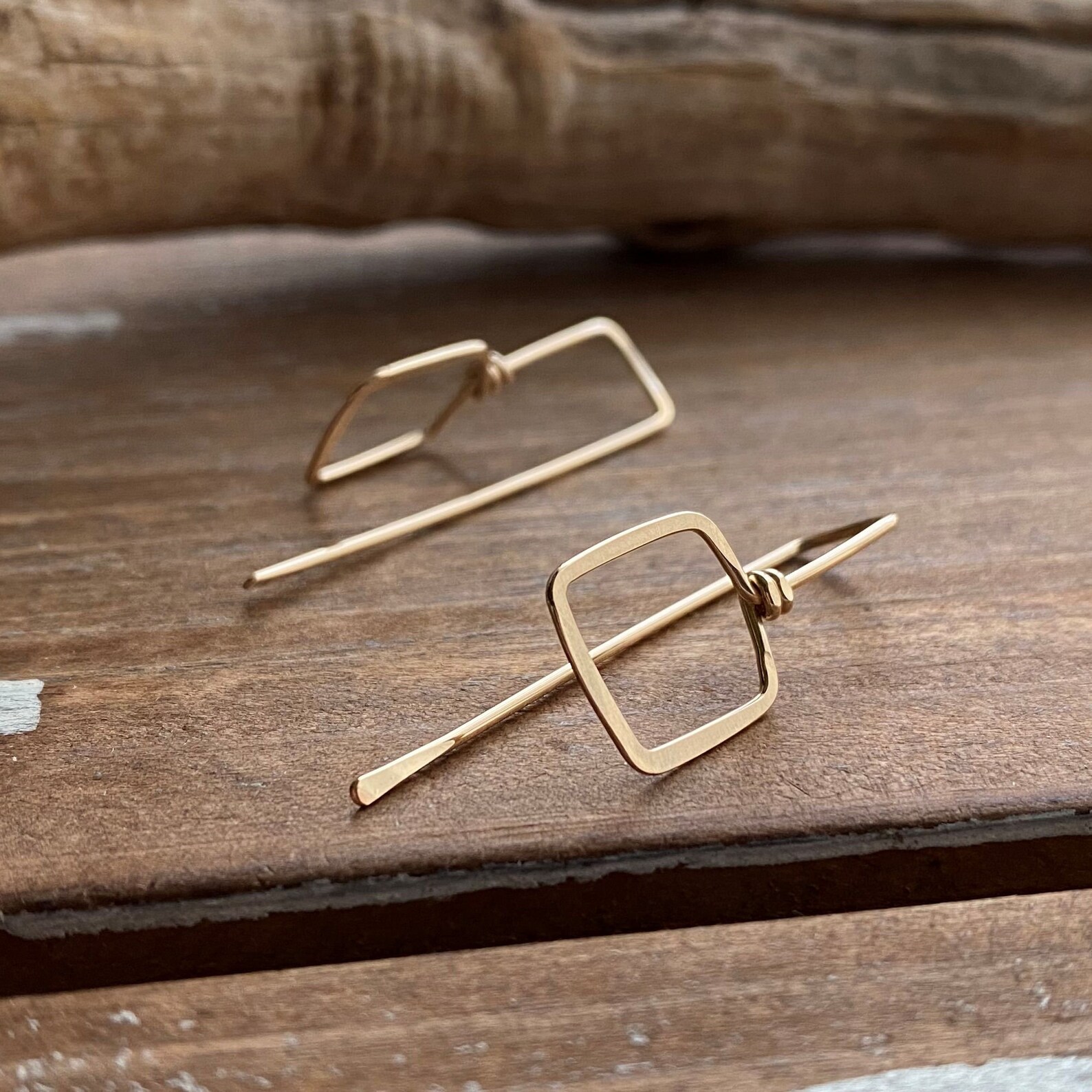 Gold Square Earrings Rectangle Threaders Long Back | Etsy