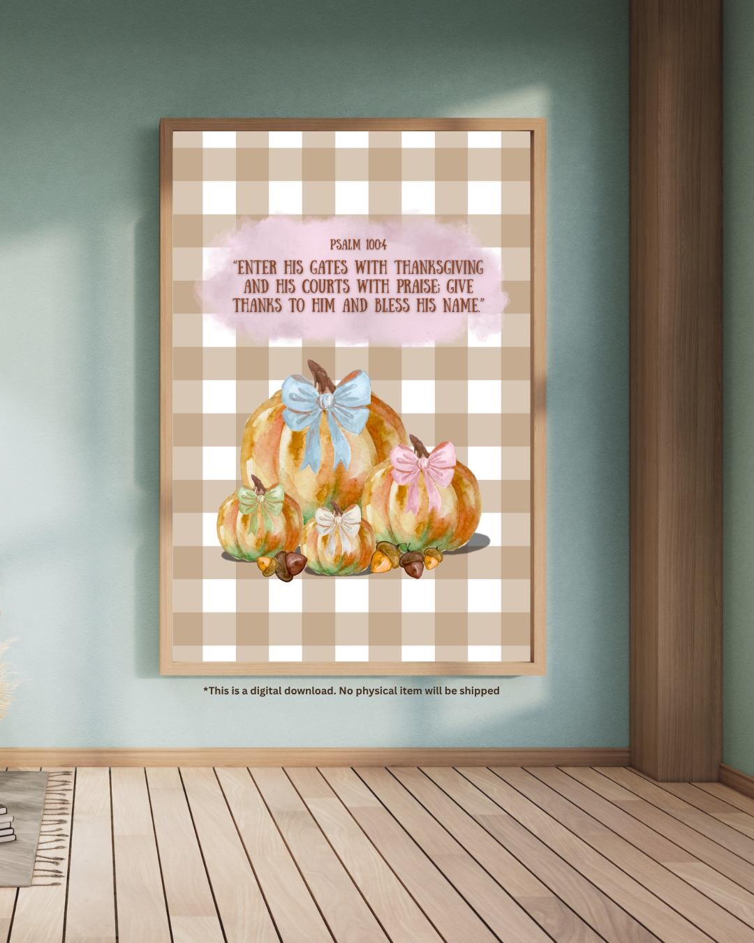 Coquette Fall Wall Art Bible Verse Psalm 100:4 Pumpkin Pastel Bow ...