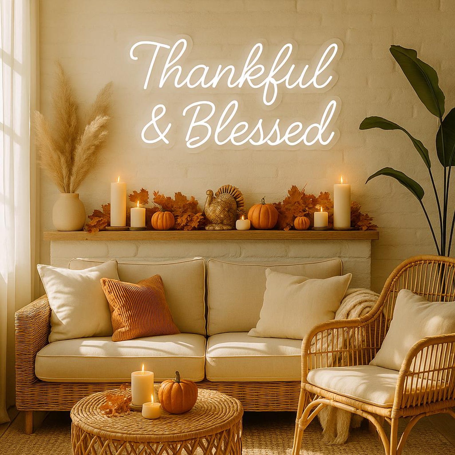 Thankful & Blessed Neon Sign – Thanksgiving LED Light Decor - Etsy