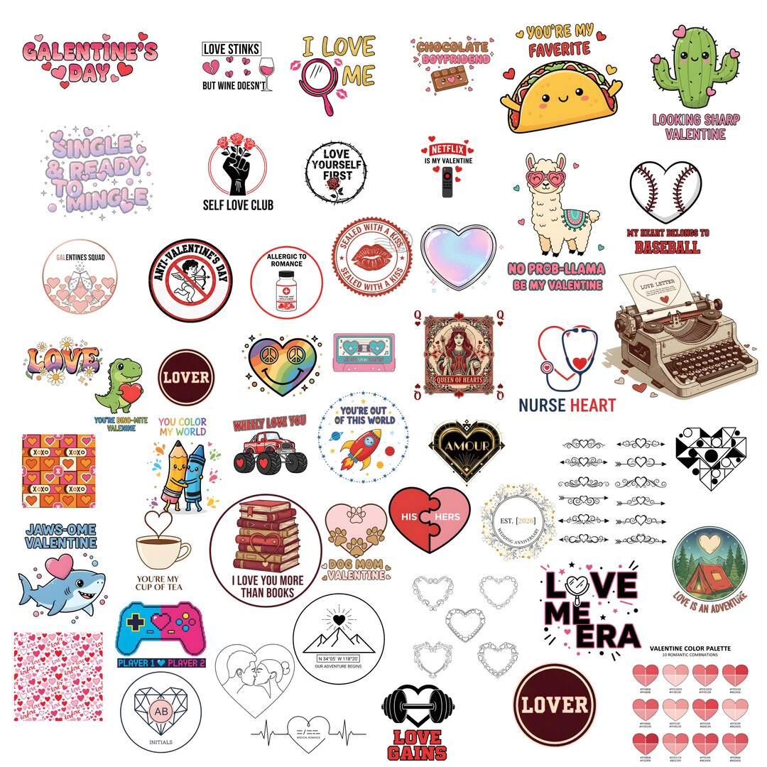Valentine SVG Bundle, 45+ Galentines Day SVG, Retro Heart Clipart ...