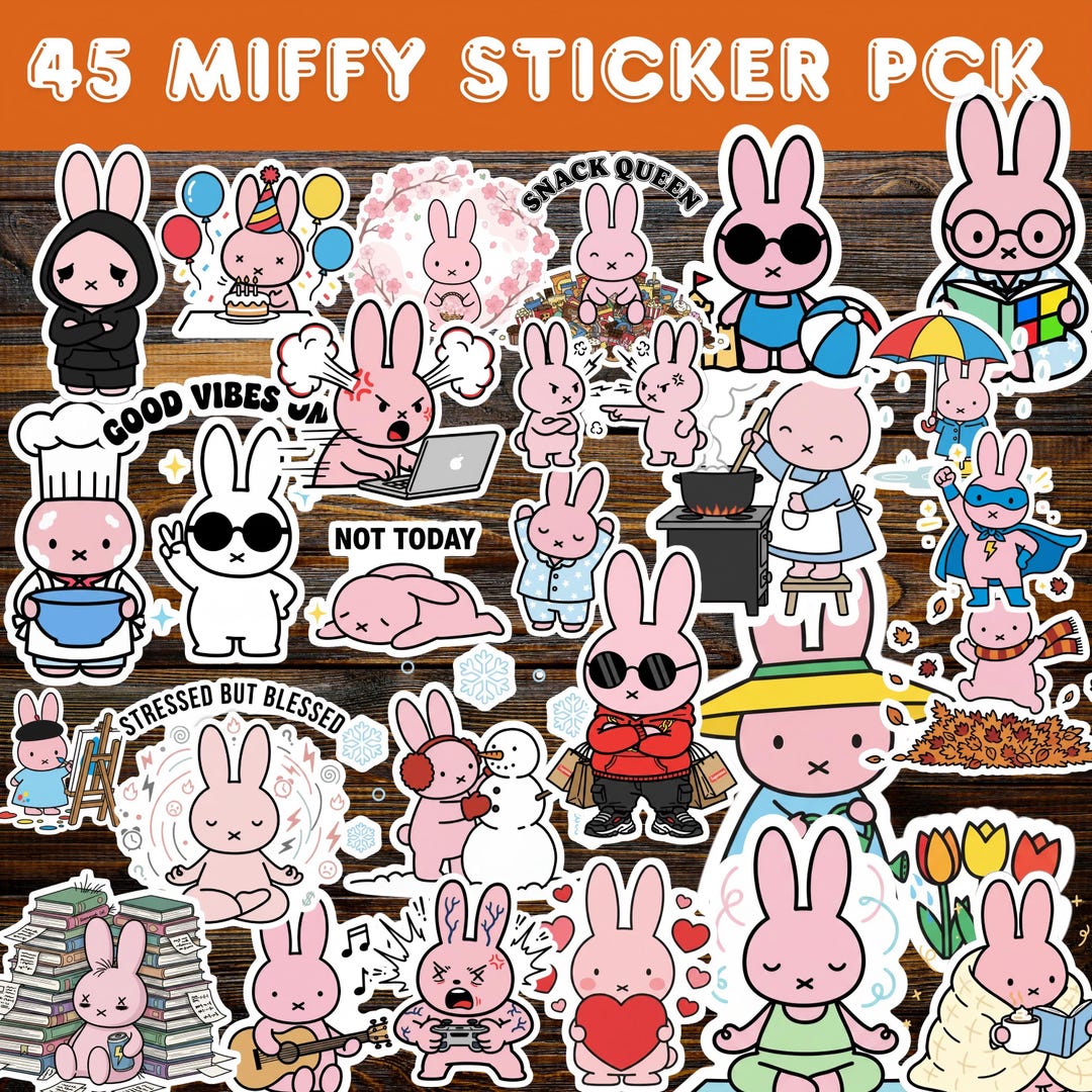 Miffy Sticker Pack Digital Download - Cute Bunny Stickers Sheet Set PNG ...