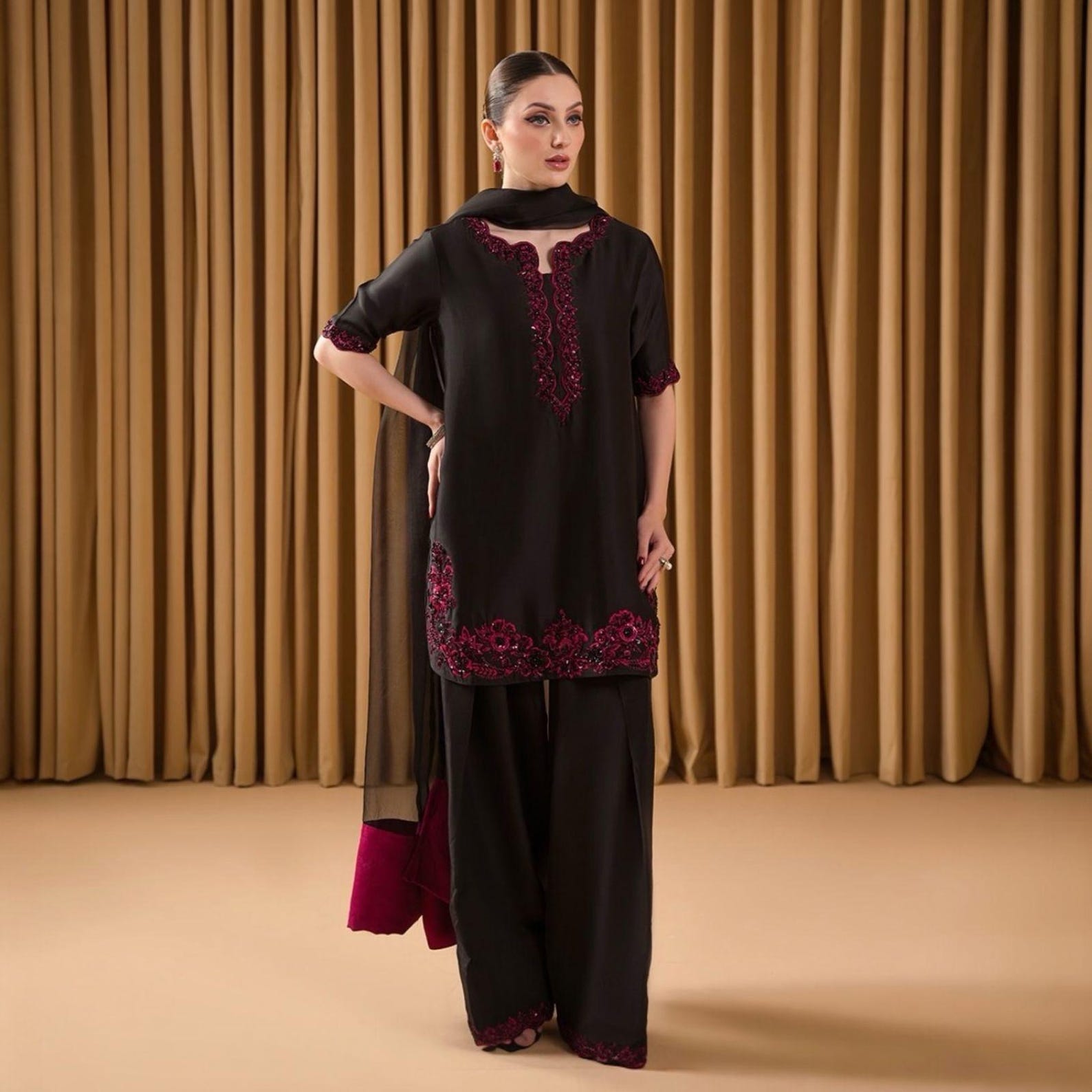 Farshi Shalwar Outfit Pakistani Indian Suit Set Embroidered Kurta Wide ...