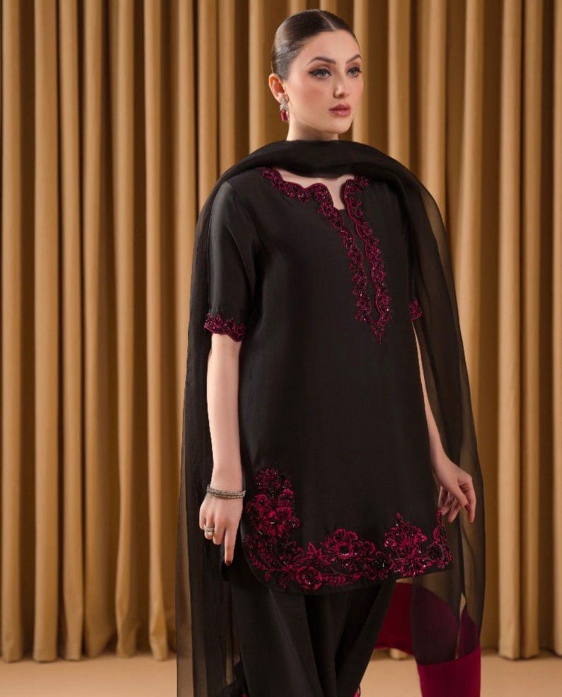 Farshi Shalwar Outfit Pakistani Indian Suit Set Embroidered Kurta Wide ...