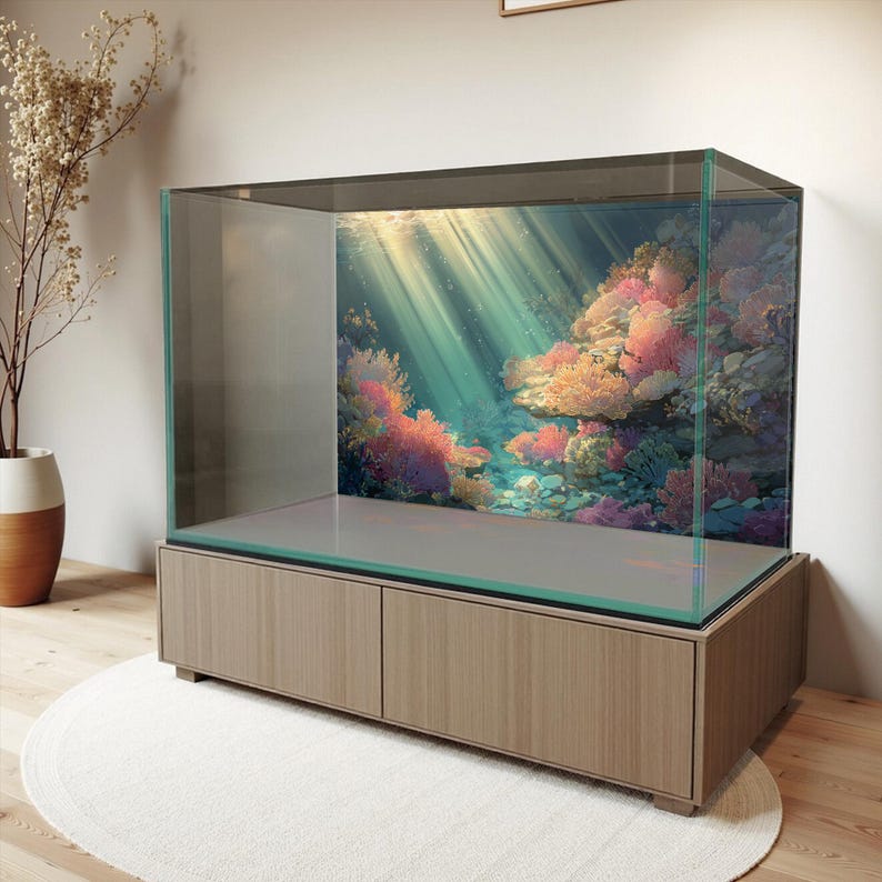 Sunlit Coral Reef Aquarium Background Sticker – Waterproof Vinyl Poster ...