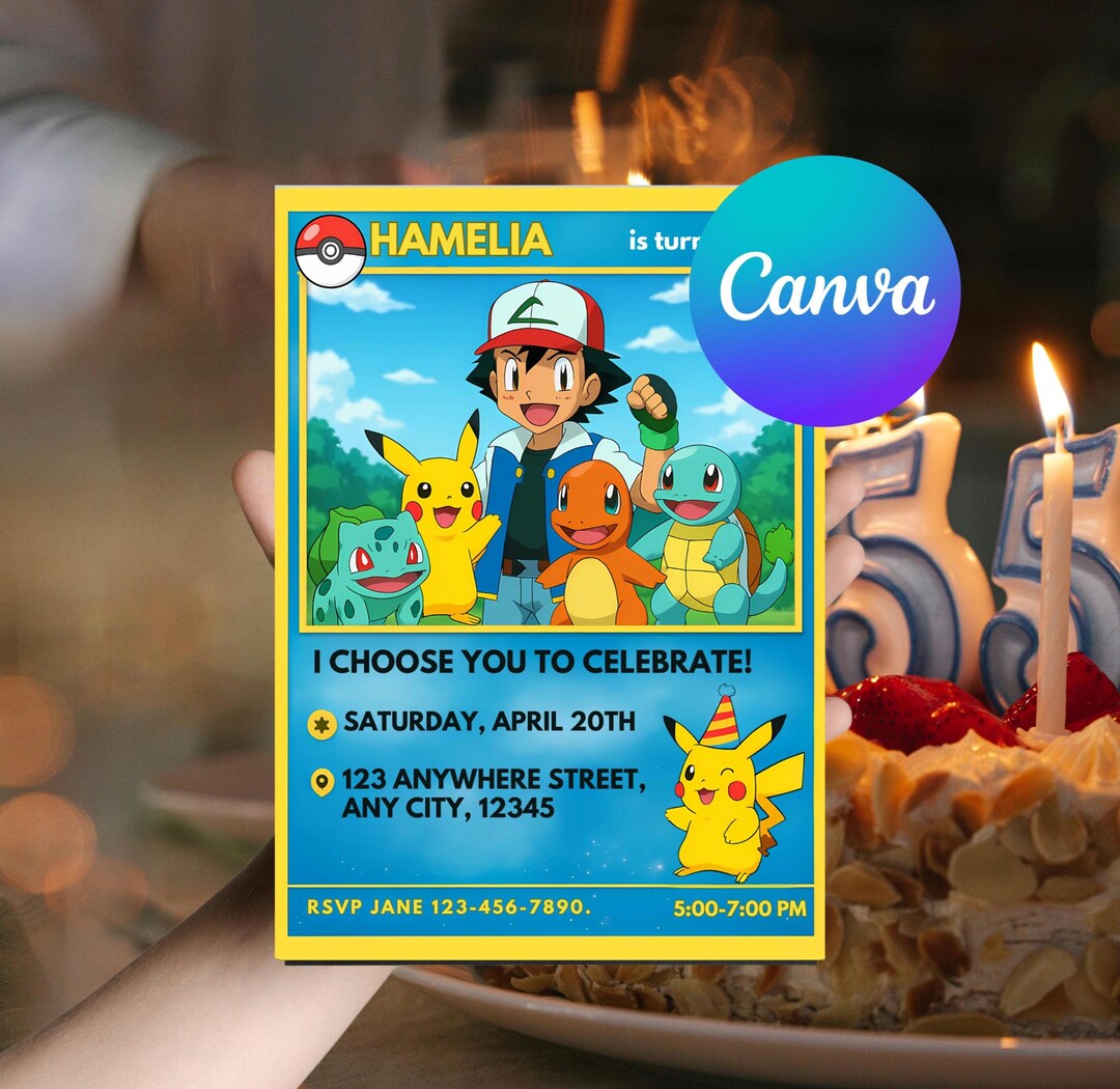 Pokémon Card Invitation for Birthday Party L Pikachu Invites L Pokemone ...