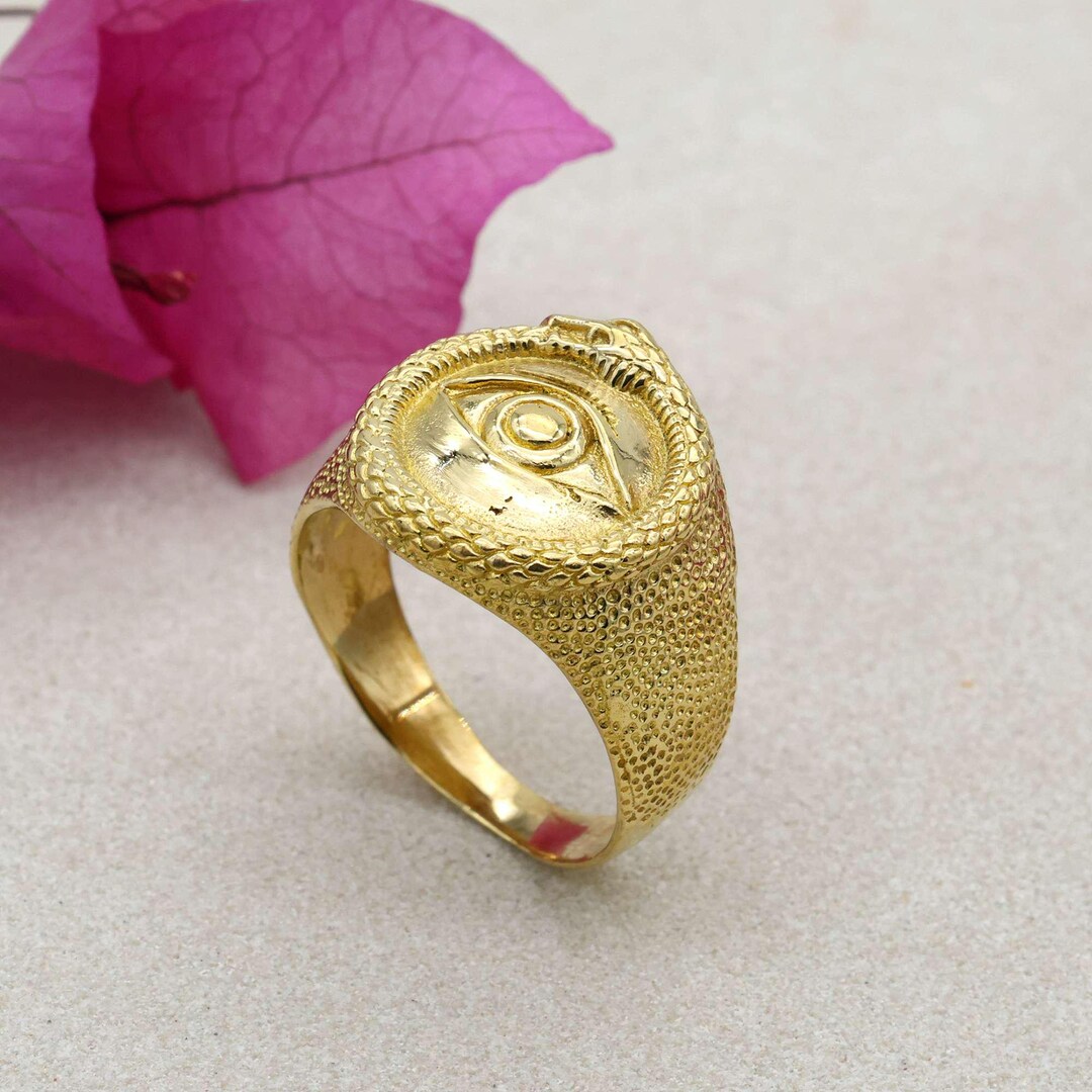 Ouroboros Eye of Providence Ring, Gold Plated Sterling Silver Snake ...