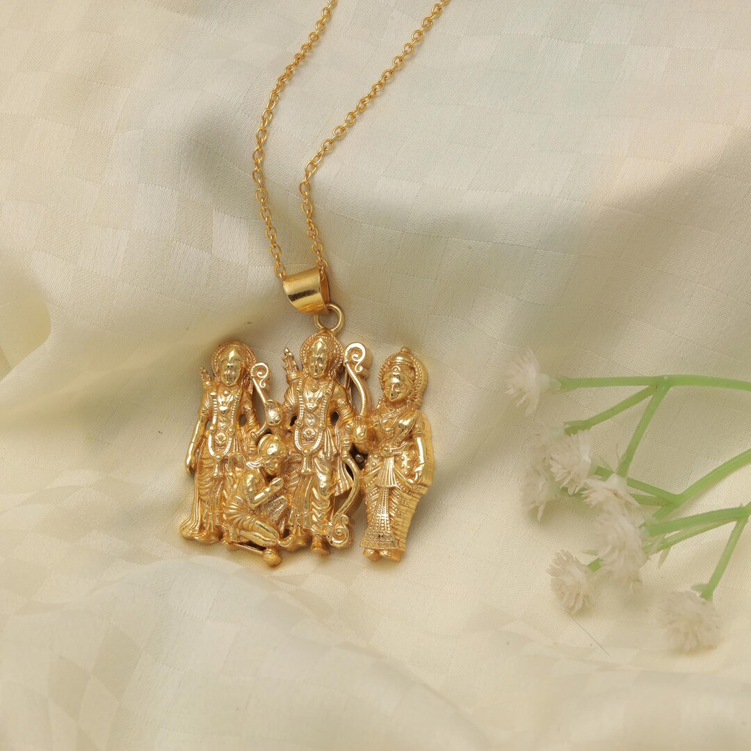Ram Darbar Pendant Necklace - Gold Plated Brass - Lord Rama Sita ...