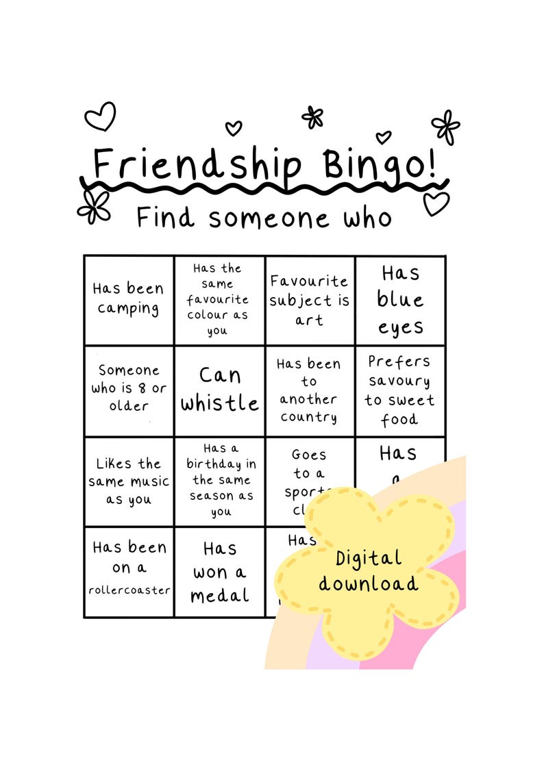 Friendship Bingo Teaching Aid Activity Sheet for Children - Etsy