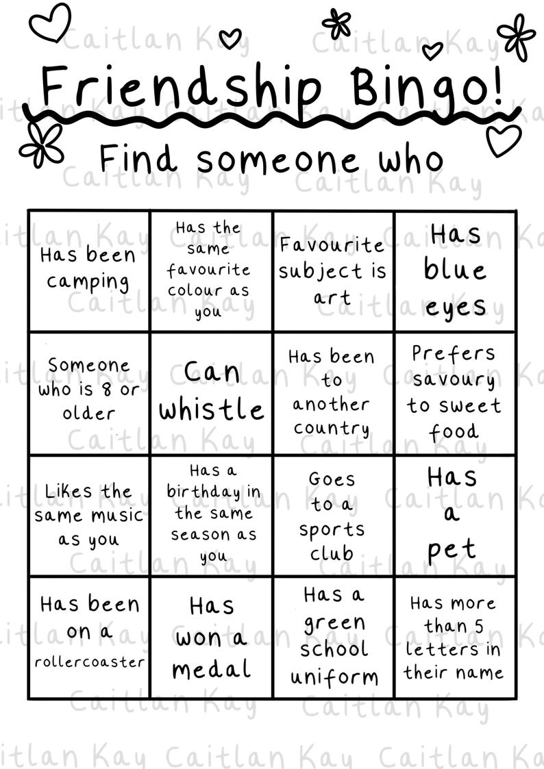 Friendship Bingo Teaching Aid Activity Sheet for Children - Etsy