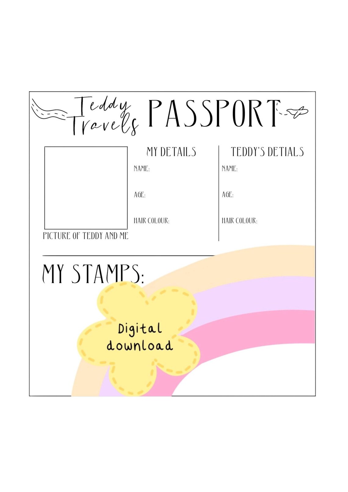 Teddy Bear Passport Digital Download, Printable Activity Sheet - Etsy