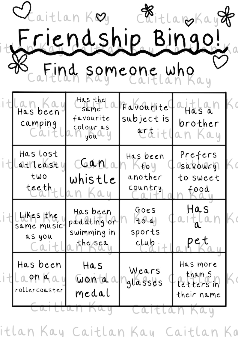 Friendship Bingo Teaching Aid Activity Sheet for Children - Etsy
