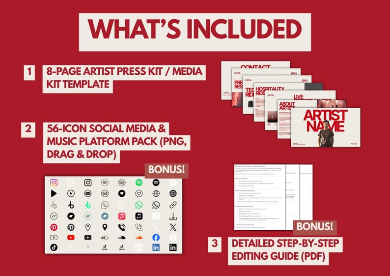 7-page Press Kit Template | Editable Canva Media Kit for Musicians, Performers, Influencers, Djs ...