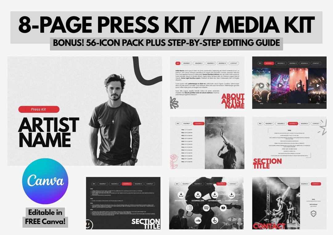 Editable Artist Press Kit Template | Canva EPK (PDF) - Etsy